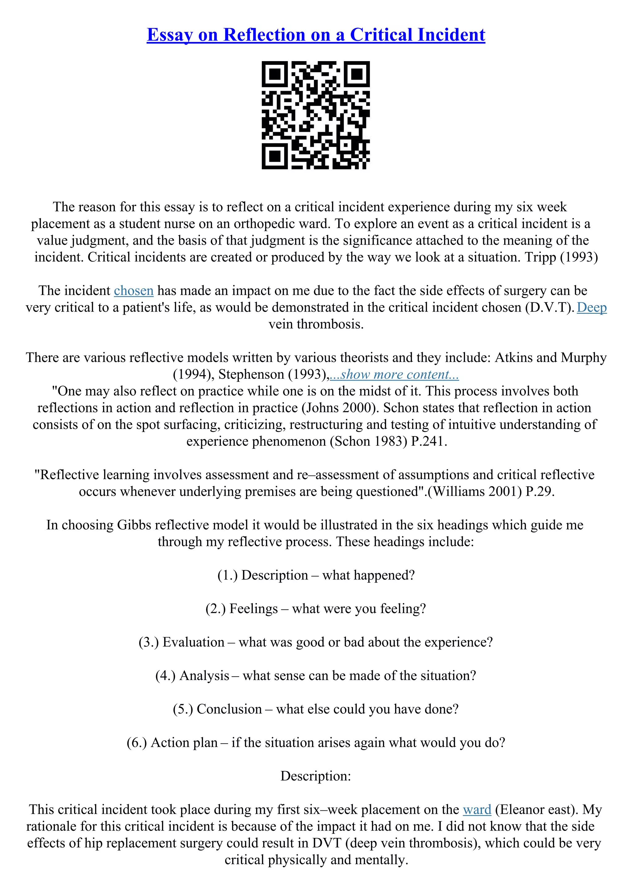 Critical Reflective Essay | PDF