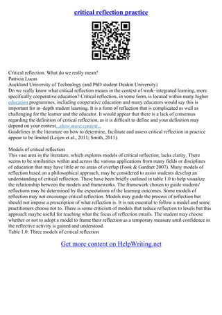 Critical Reflective Essay | PDF