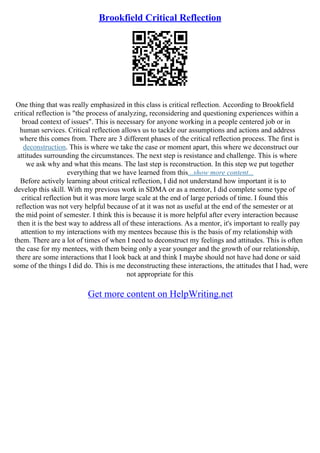 Critical Reflective Essay | PDF