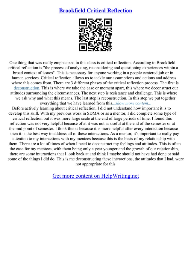 Critical Reflective Essay | PDF