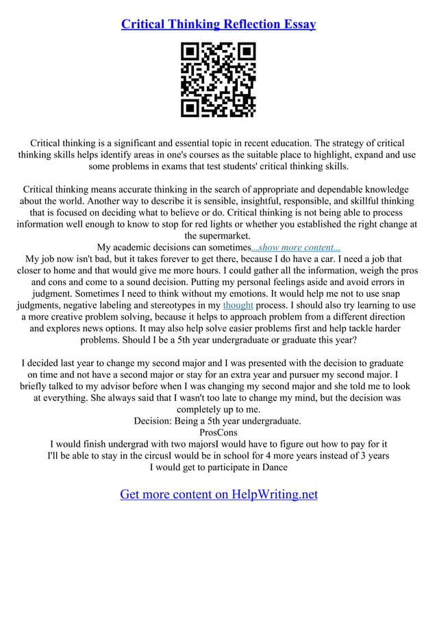 Critical Reflective Essay | PDF