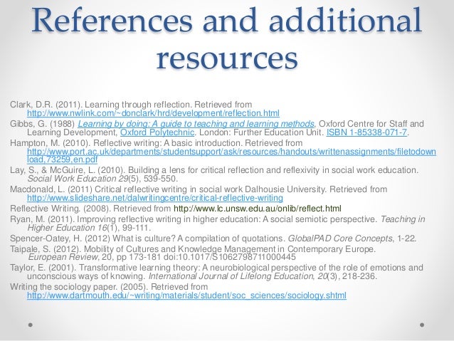Critical reflective writing