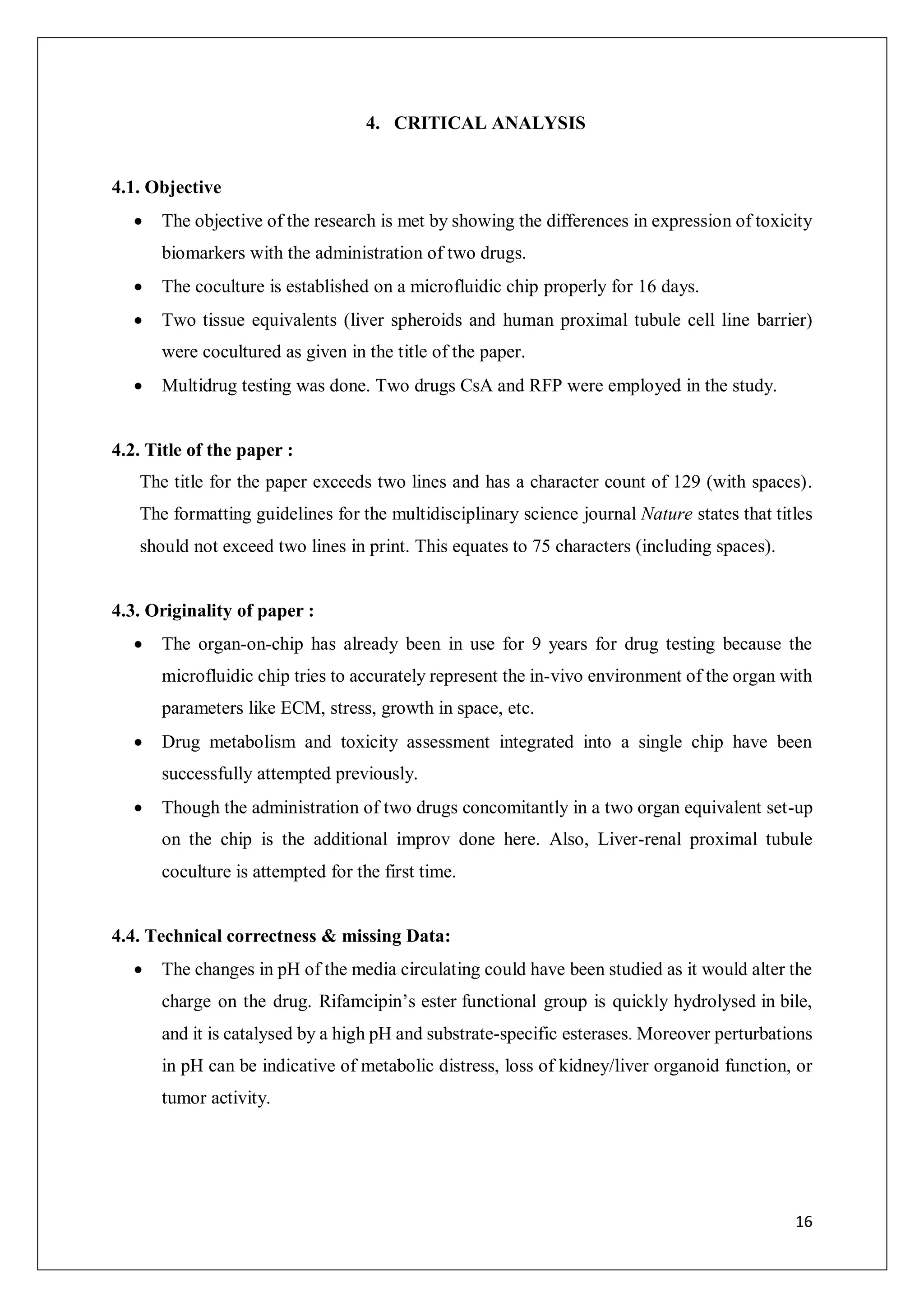 Critical Review (drug toxicity testing using organ on chip) | PDF ...