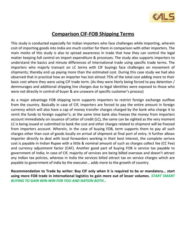 Critical review of CIF-FOB international trade terms | DOC