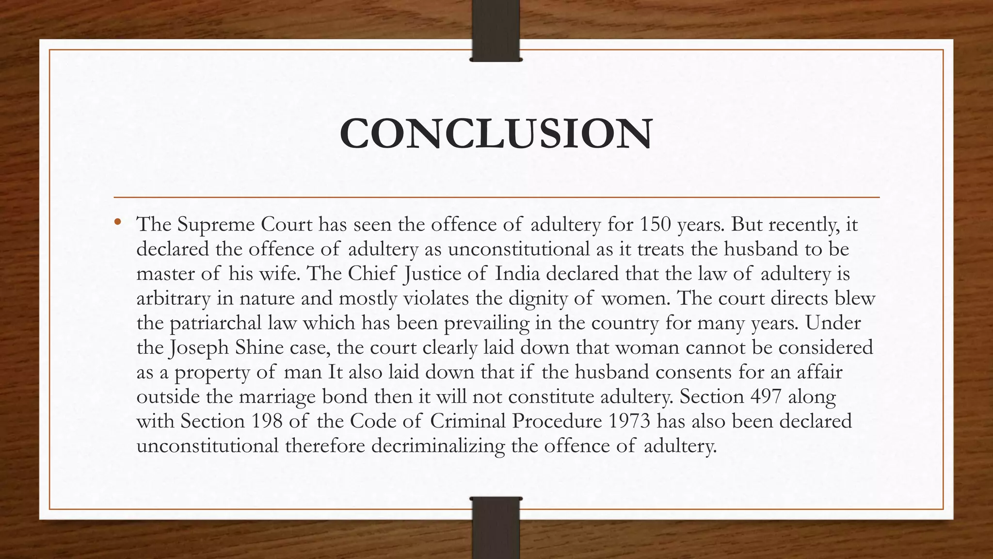 Critical study of decriminalisation of Adultery in India.pptx