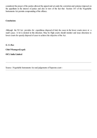 Critical study of dishonour of cheques under negotiable instruments act ...