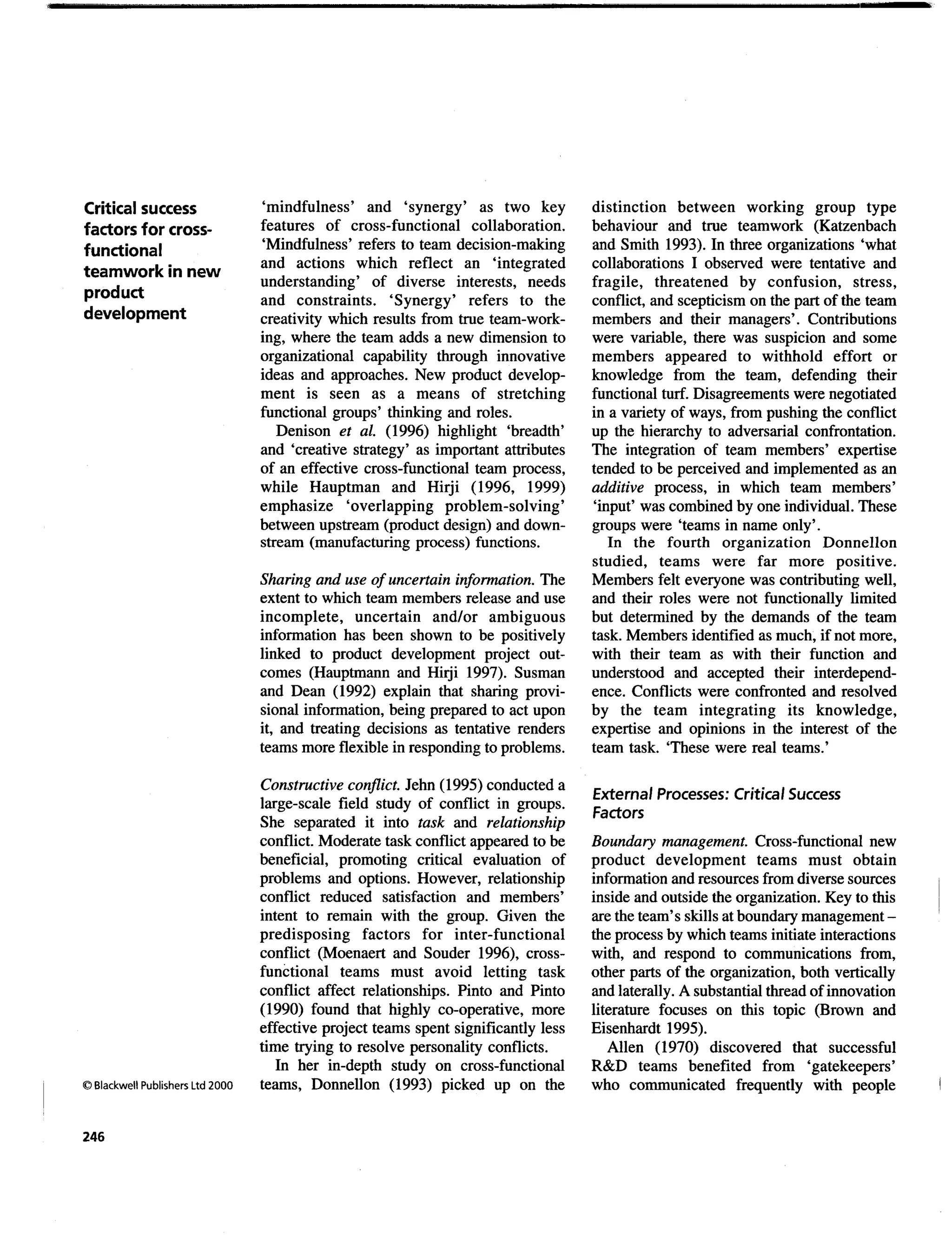 Critical success factors for cross functional teamwork in new product ...