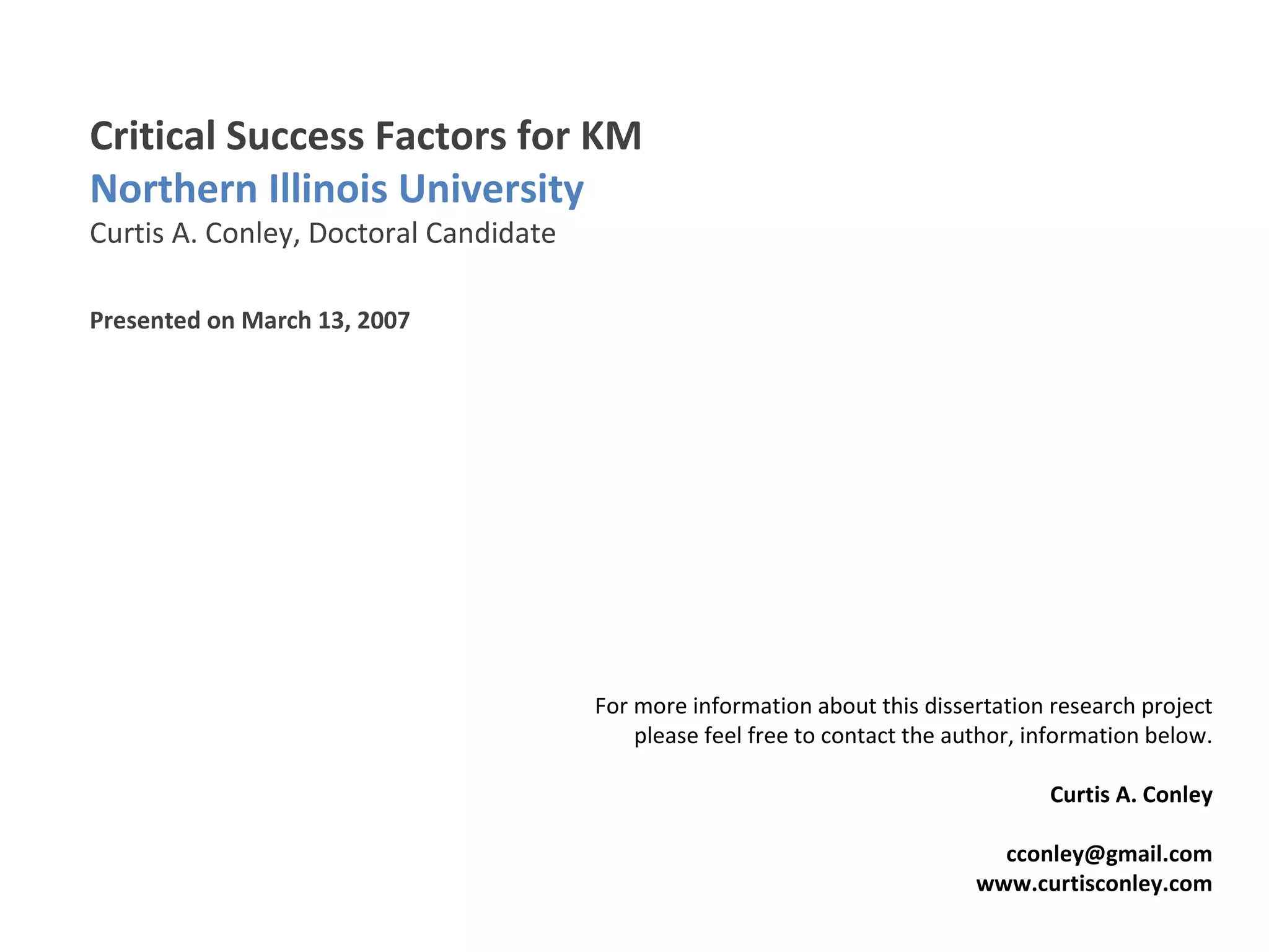 Critical Success Factors For KM | PPT