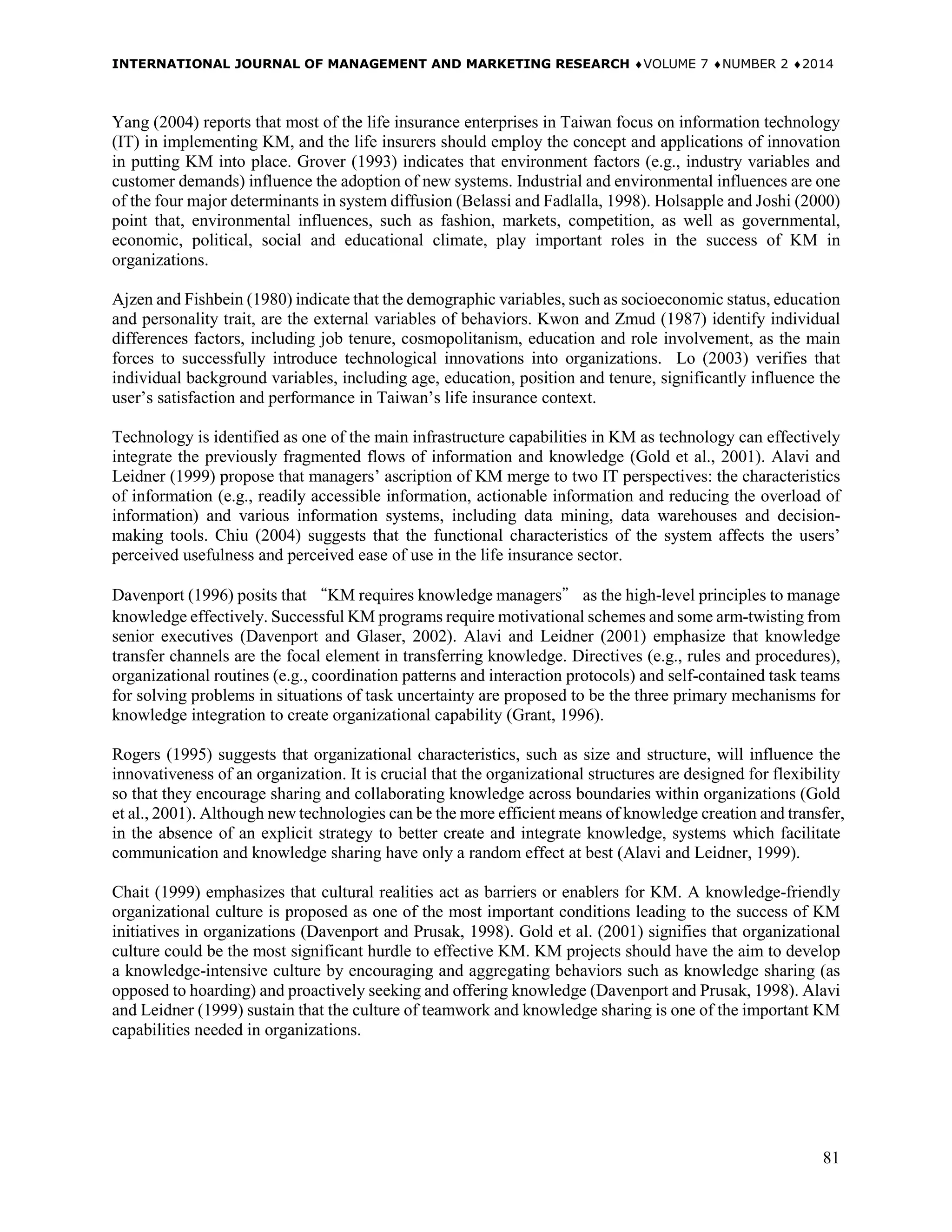 Critical success factors for knowledge management implementation in life insurance enterprises | PDF