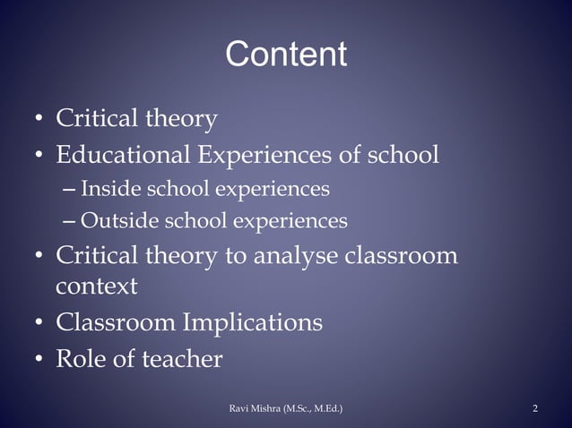Critical theory to study in and out school context | PPT