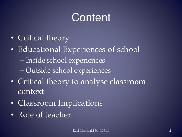 Critical theory to study in and out school context