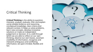 Critical Thinking defination, life skill | PPT