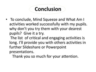 Critical thinking Activities for Middle School Pupils | PPTX