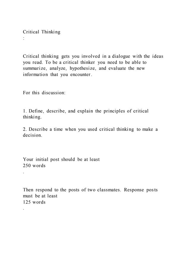 Critical ThinkingCritical thinking gets you involved in a d | PDF