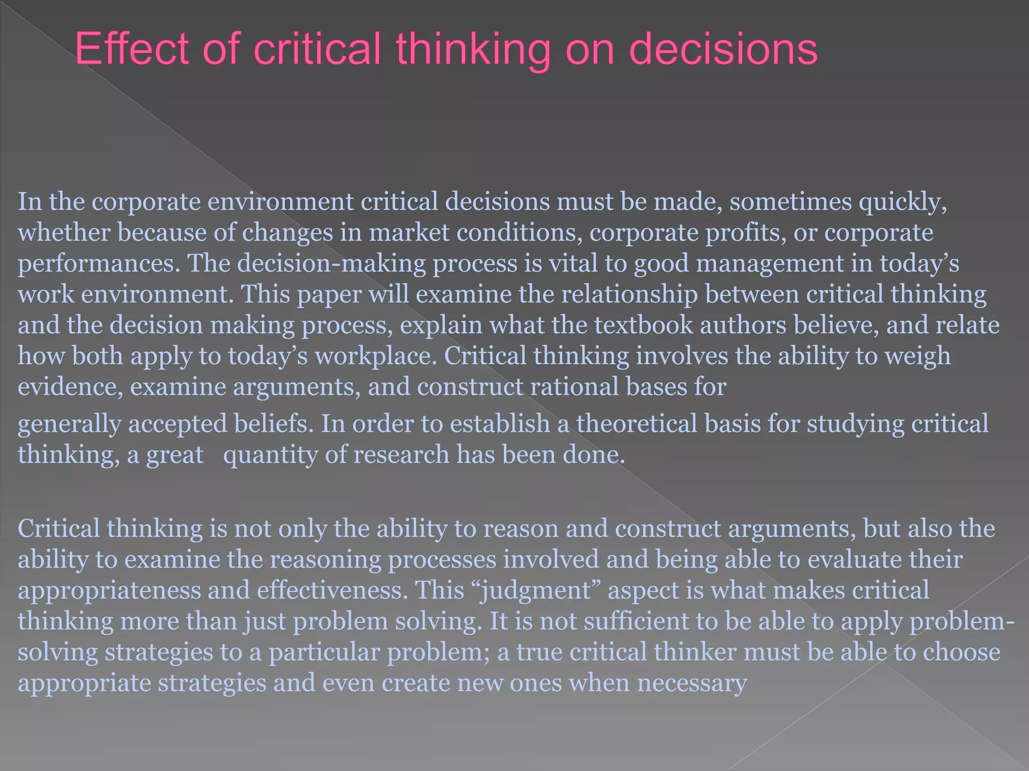 Critical thinking & decisions | PPT