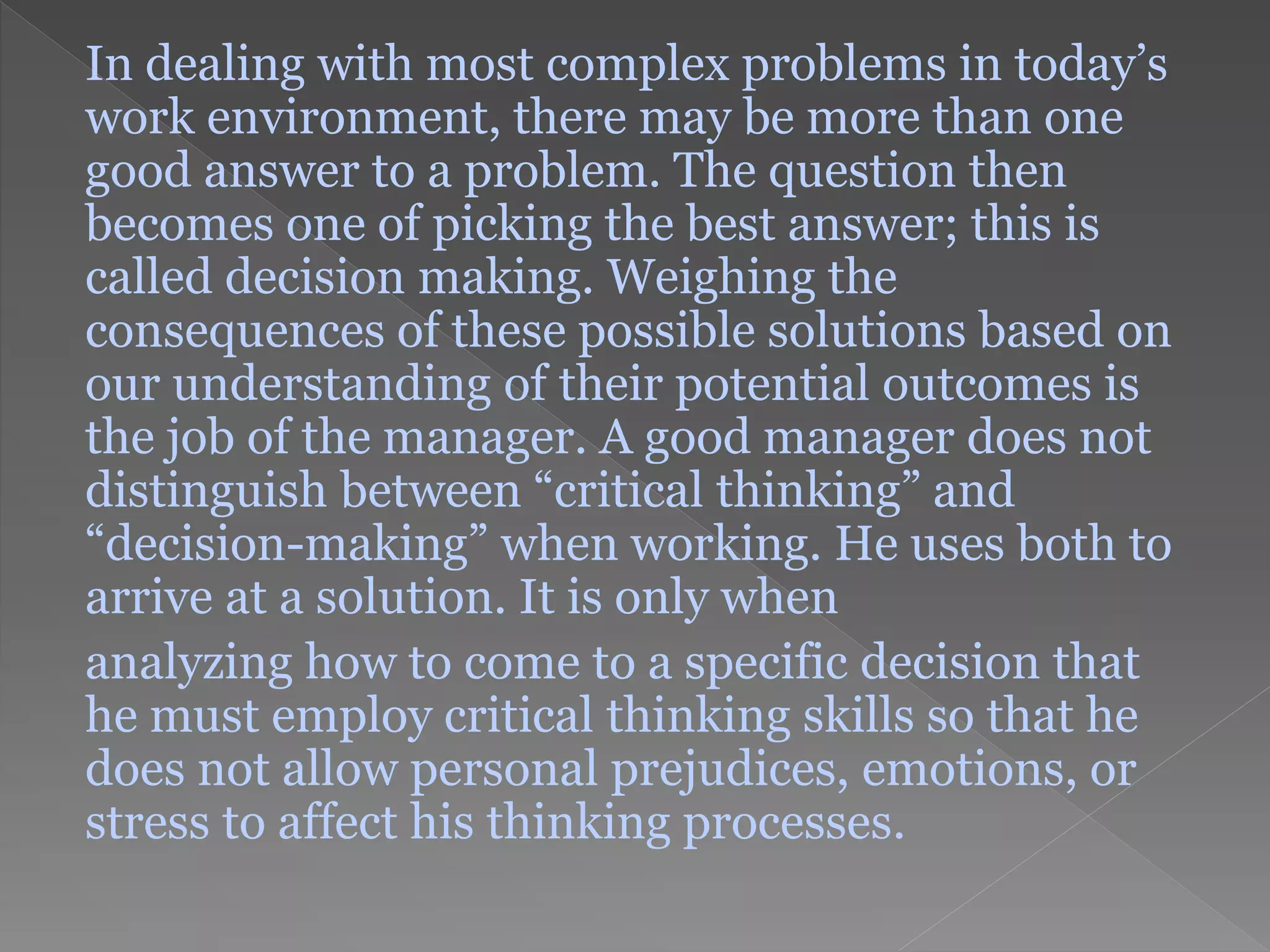 Critical thinking & decisions | PPT