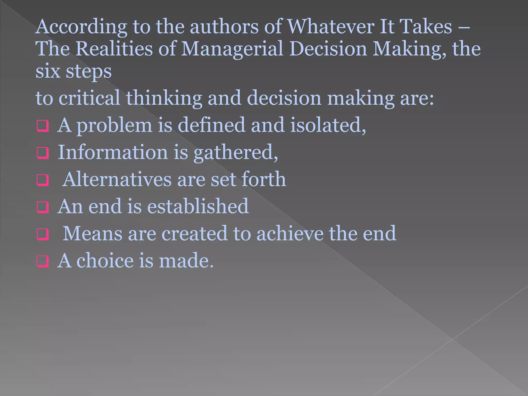 Critical thinking & decisions | PPT