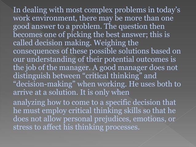 Critical thinking & decisions | PPT