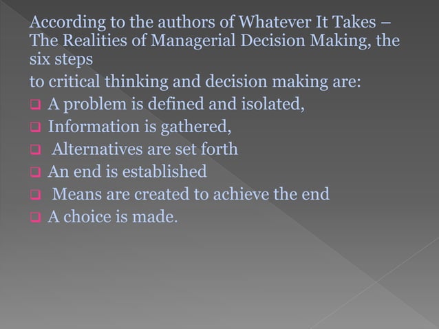 Critical thinking & decisions | PPT