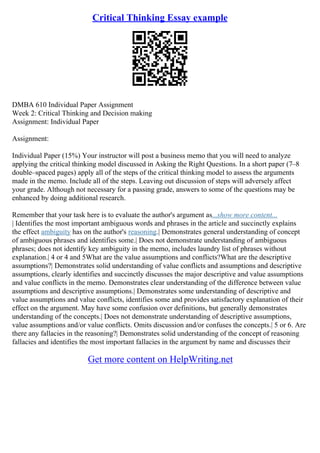 Critical Thinking Essay | PDF