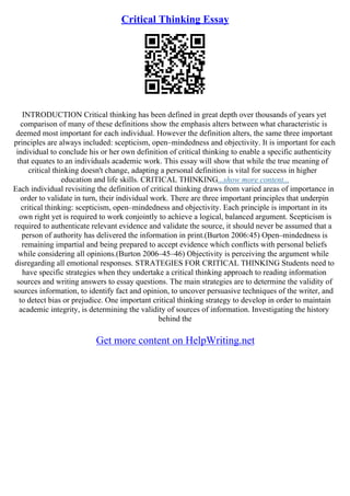 Critical Thinking Essay | PDF