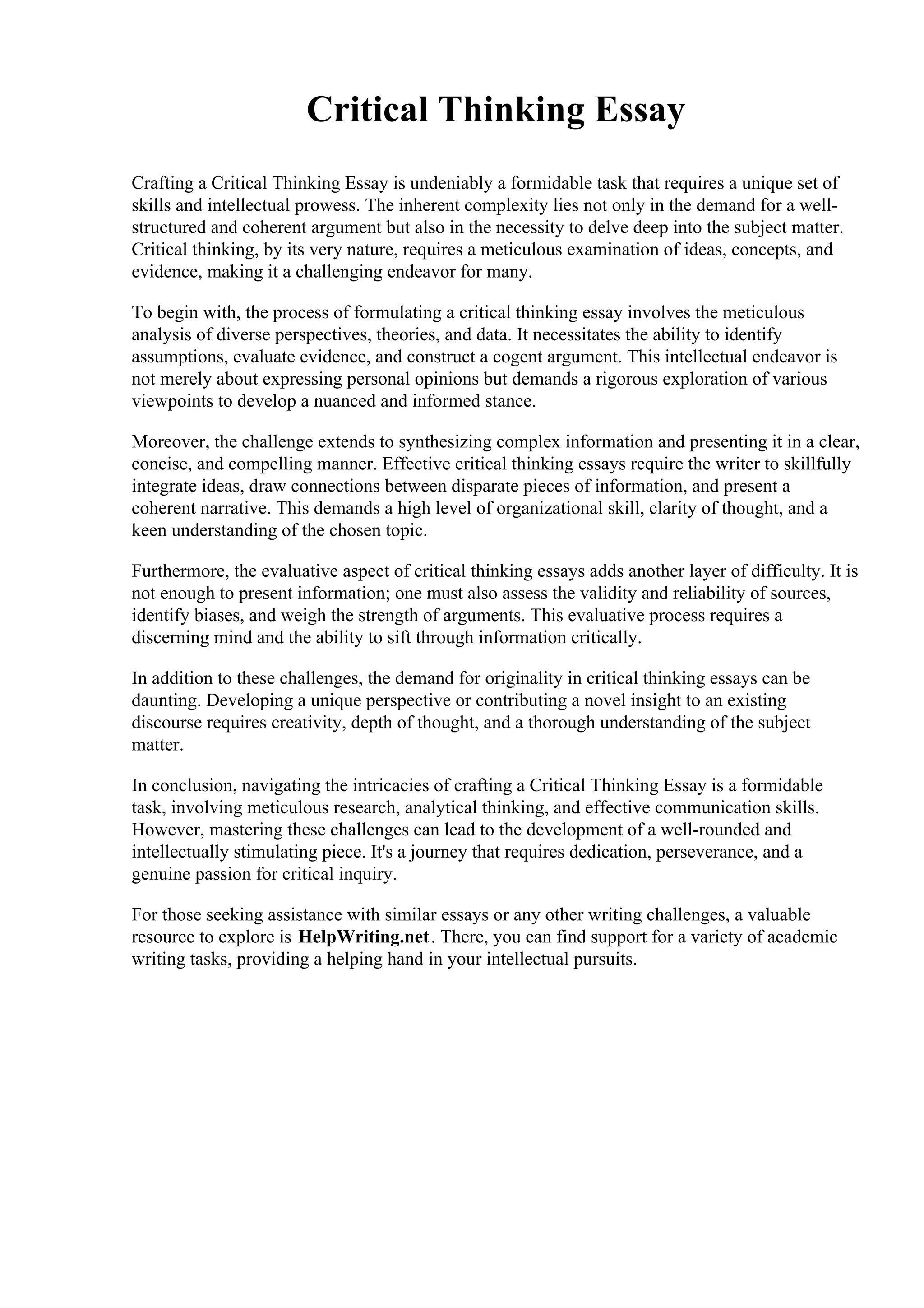 Critical Thinking Essay.pdf | Homework and Study | Education