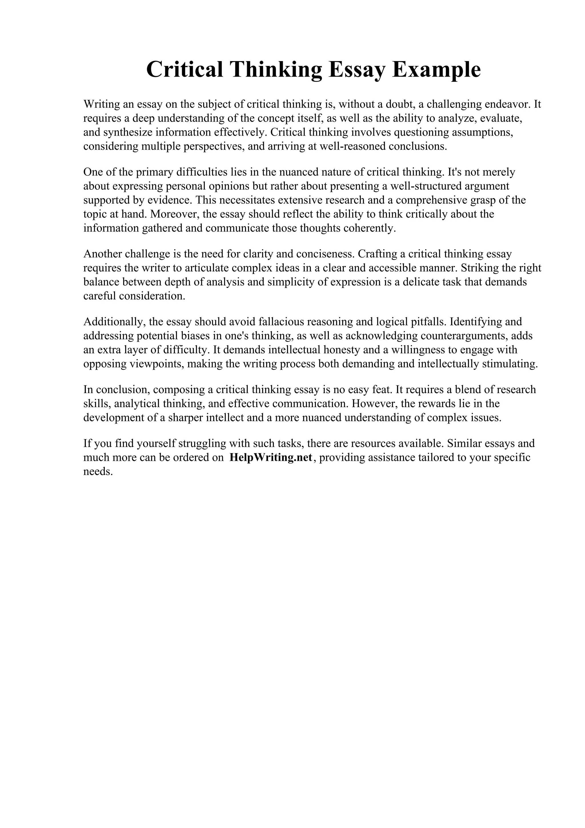 Critical Thinking Essay Example Critical Thinking Essay Sample How Critical Thinking Essay Example Critical Thinking Essay Sample How