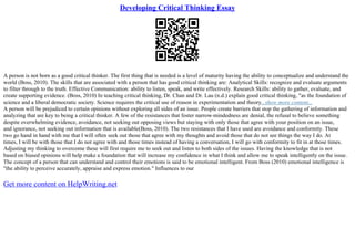 Critical Thinking Essay Examples | PDF