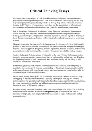 Critical Thinking Essays.pdf | Homework and Study | Education