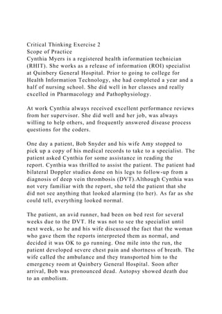 Critical Thinking Exercise 2Scope of PracticeCynthia Myers is .docx | Diseases and Conditions ...
