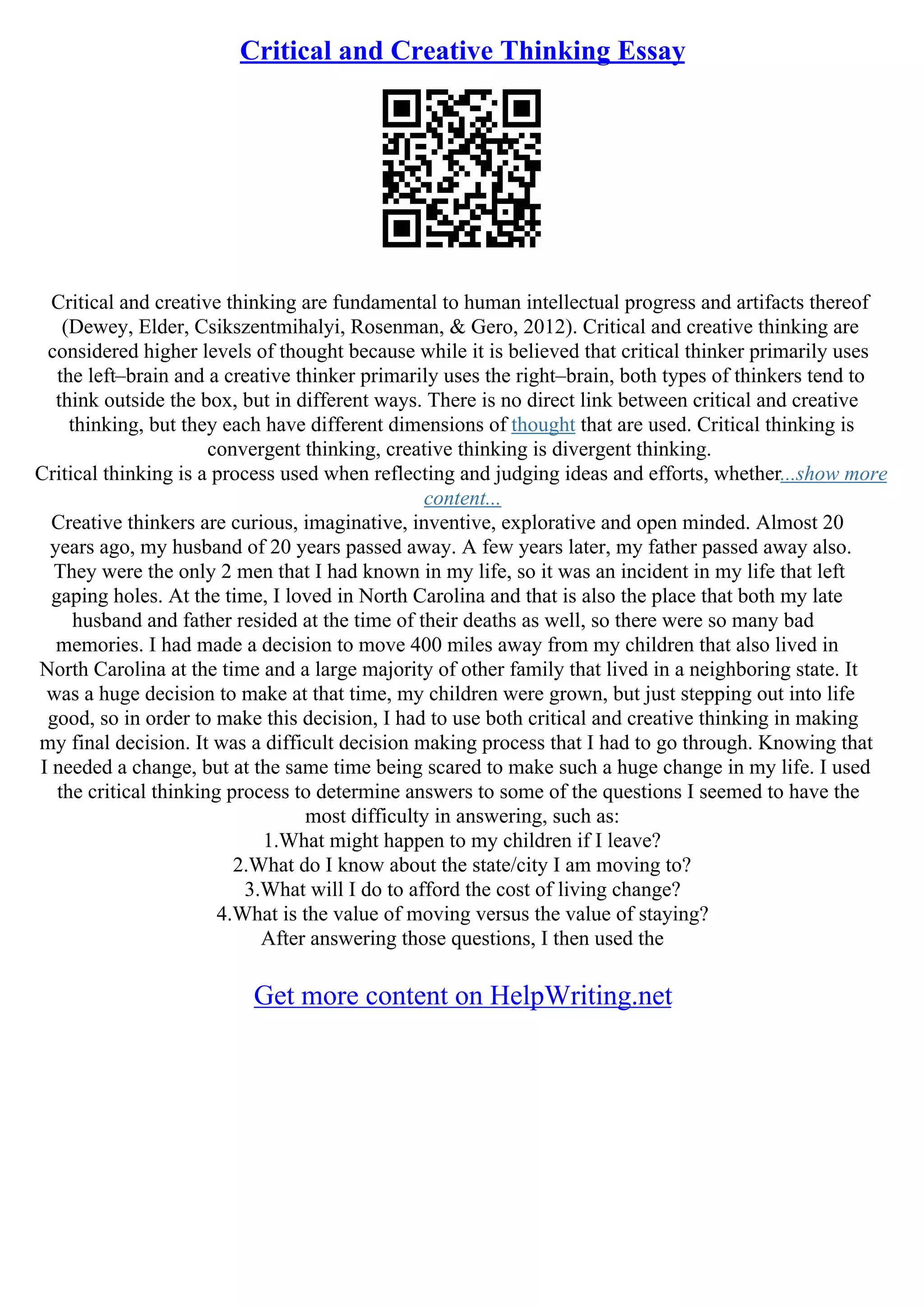 Critical Thinking In Essay Writing | PDF