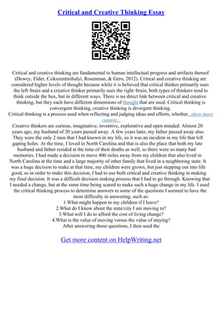 Critical Thinking In Essay Writing | PDF