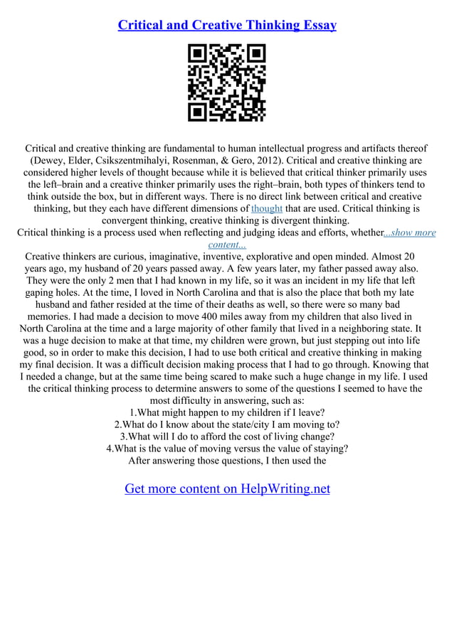 Critical Thinking In Essay Writing | PDF