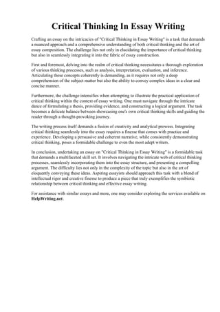 Critical Thinking In Essay Writing | PDF