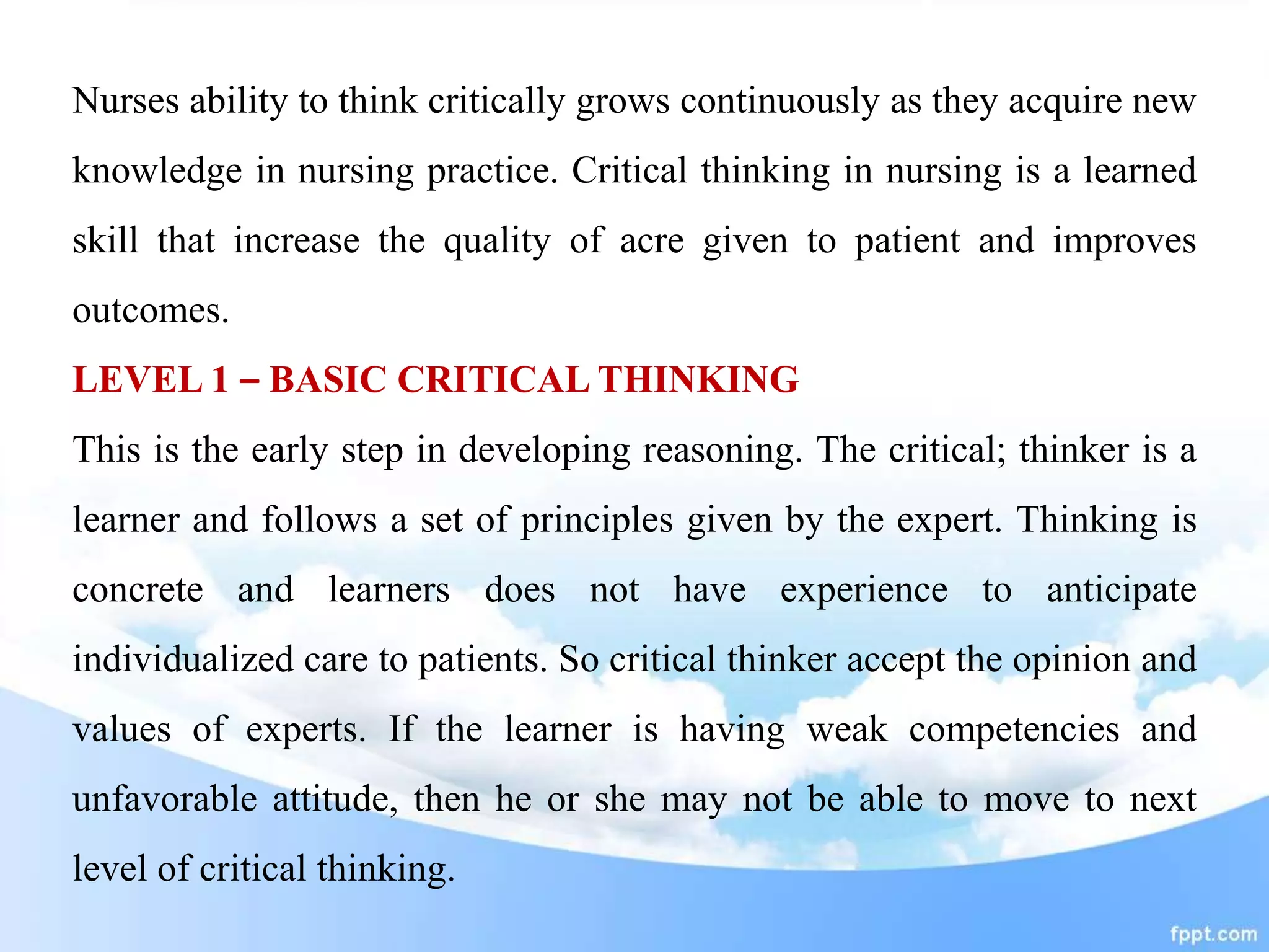 Critical Thinking In Nursing Process Ppt