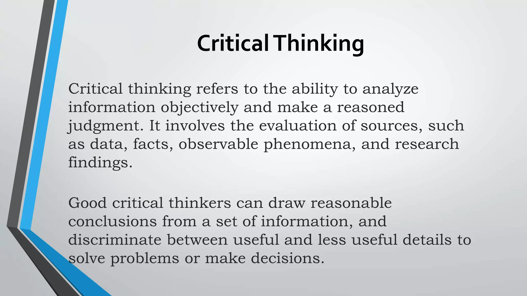 Critical thinking measurement tools and assessment rubrics report | PPTX