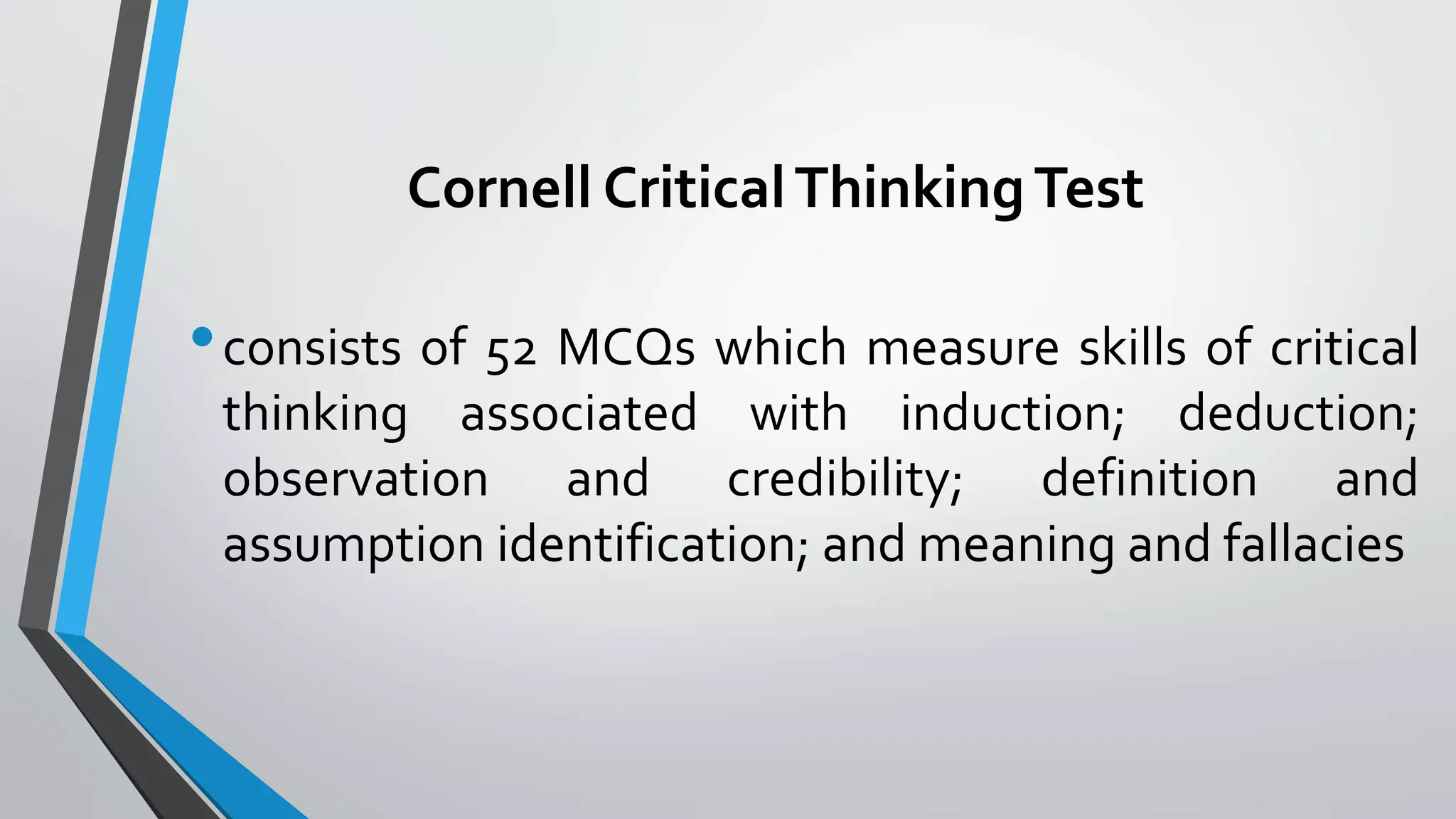 Critical thinking measurement tools and assessment rubrics report | PPTX