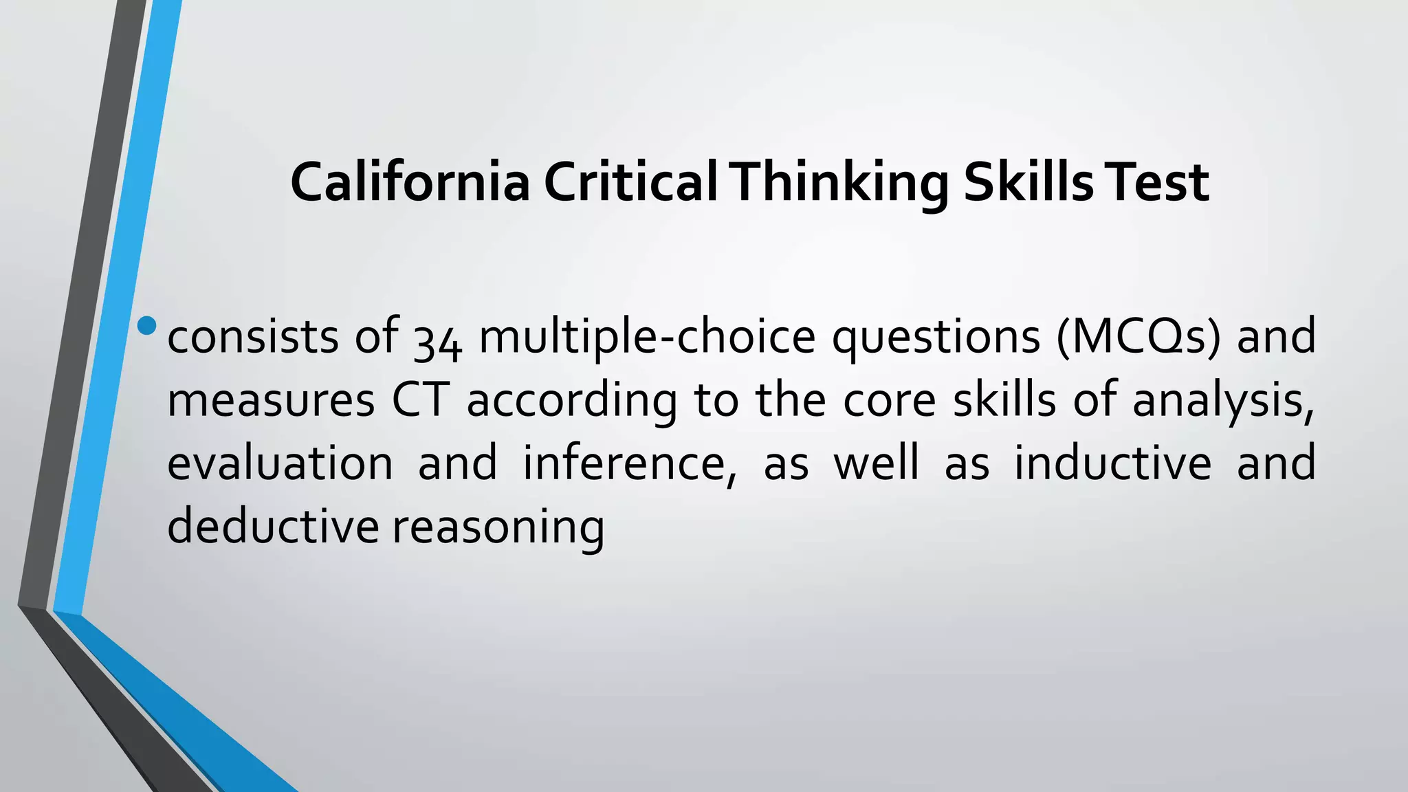 Critical thinking measurement tools and assessment rubrics report | PPTX