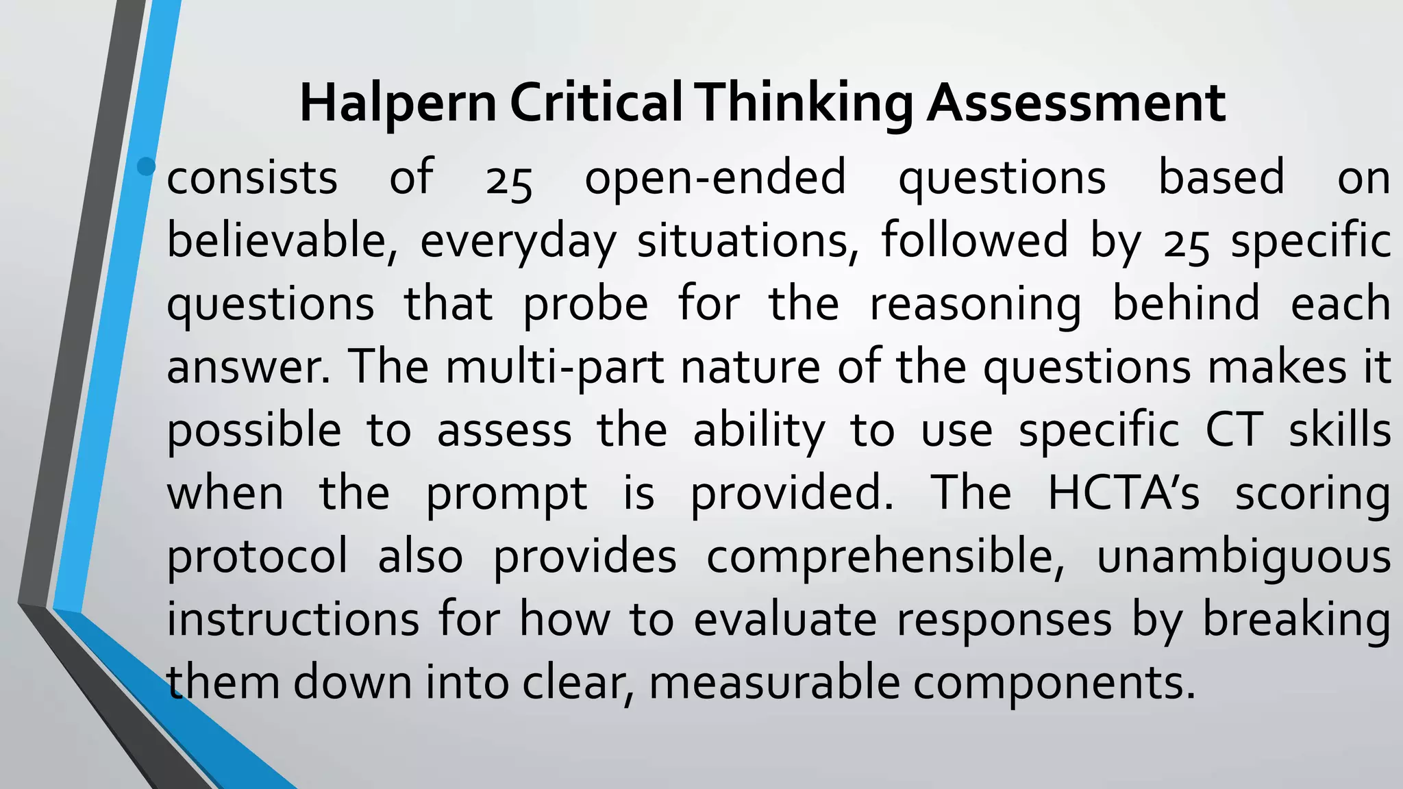 Critical thinking measurement tools and assessment rubrics report | PPTX