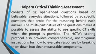 Critical thinking measurement tools and assessment rubrics report | PPTX