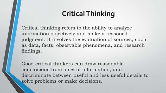 Critical thinking measurement tools and assessment rubrics report | PPT