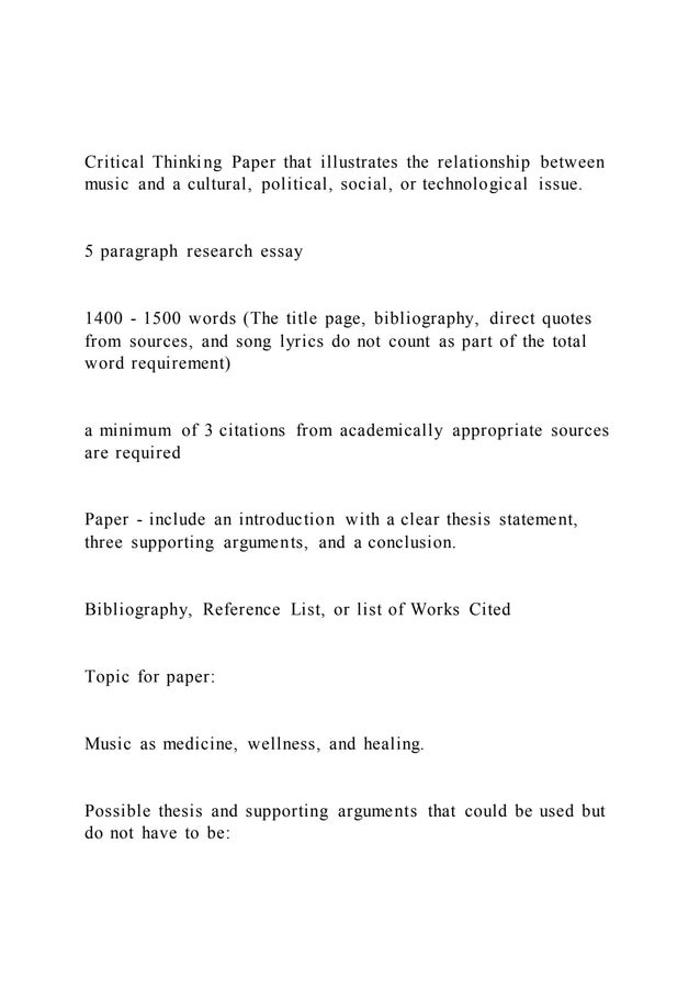 Critical Thinking Paper that illustrates the relationship betwee | PDF