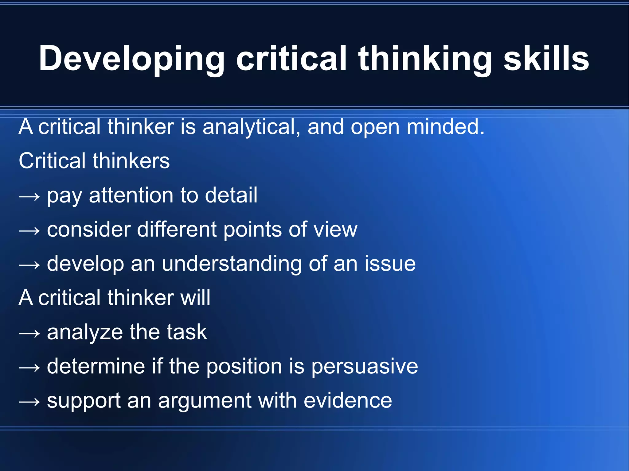 Critical Thinking Issues, Analysis and Contentions | PPT