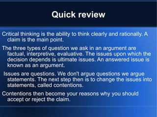 Critical Thinking Issues, Analysis and Contentions | PPT