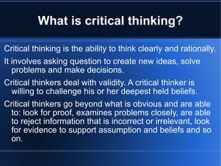Critical Thinking Issues, Analysis and Contentions | PPT