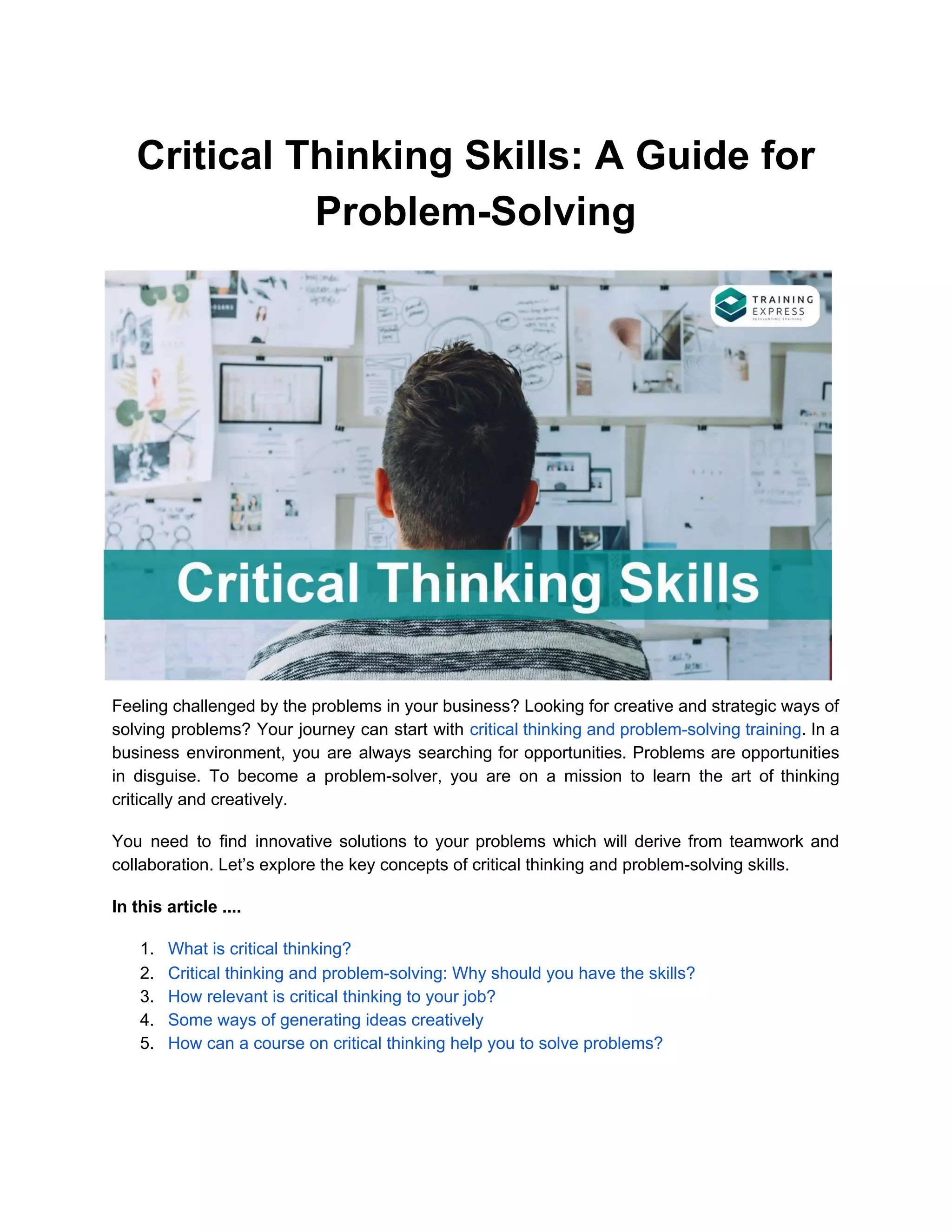 Critical thinking skills a guide for problem solving | PDF