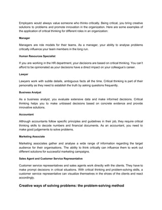 Critical thinking skills a guide for problem solving | PDF