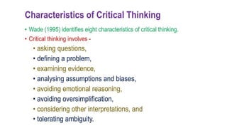 CRITICAL THINKING.pptx / Evidence Based Practice / Critical thinking principles / Barriers to ...