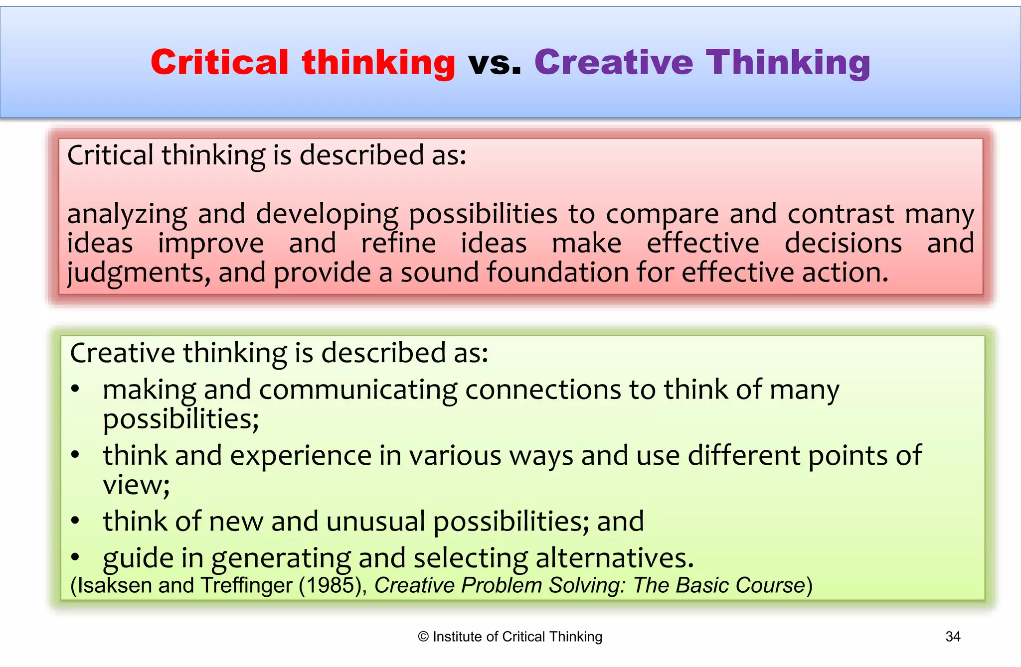 Critical thinking vs. creative thinking | PPTX