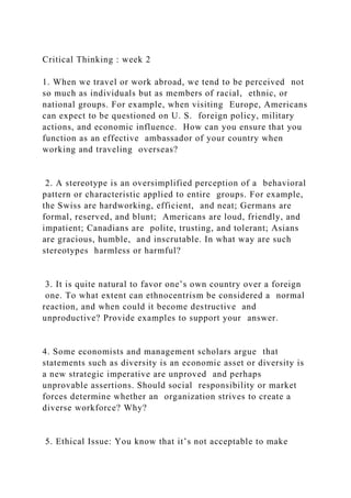 Critical Thinking week 21. When we travel or work abroad, we t.docx